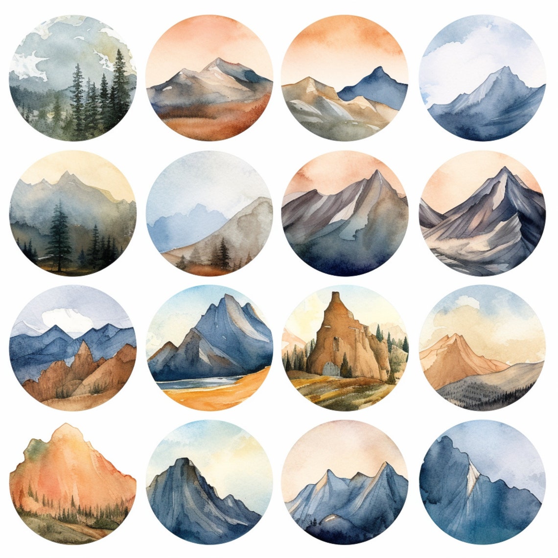 Mountain Range Circle Clipart 40 High Quality Pngs Digital - Etsy