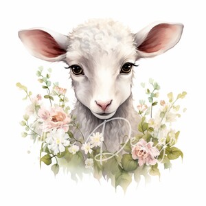 Cute Lamb & Flowers Clipart - 40 High Quality Jpgs - Digital Planner ...
