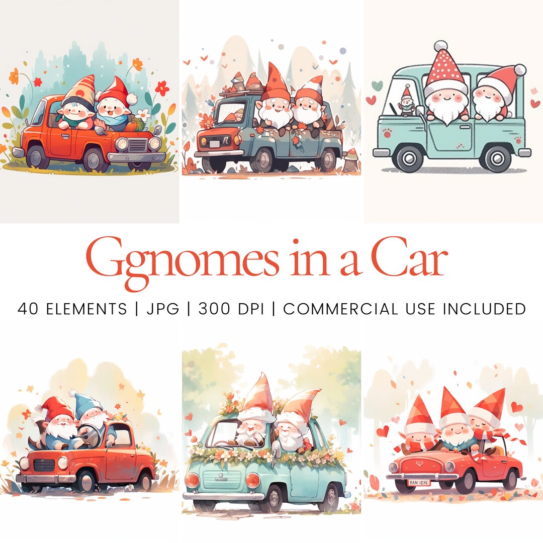 Gnomes in a Car Clipart 40 High Quality Jpgs Digital - Etsy