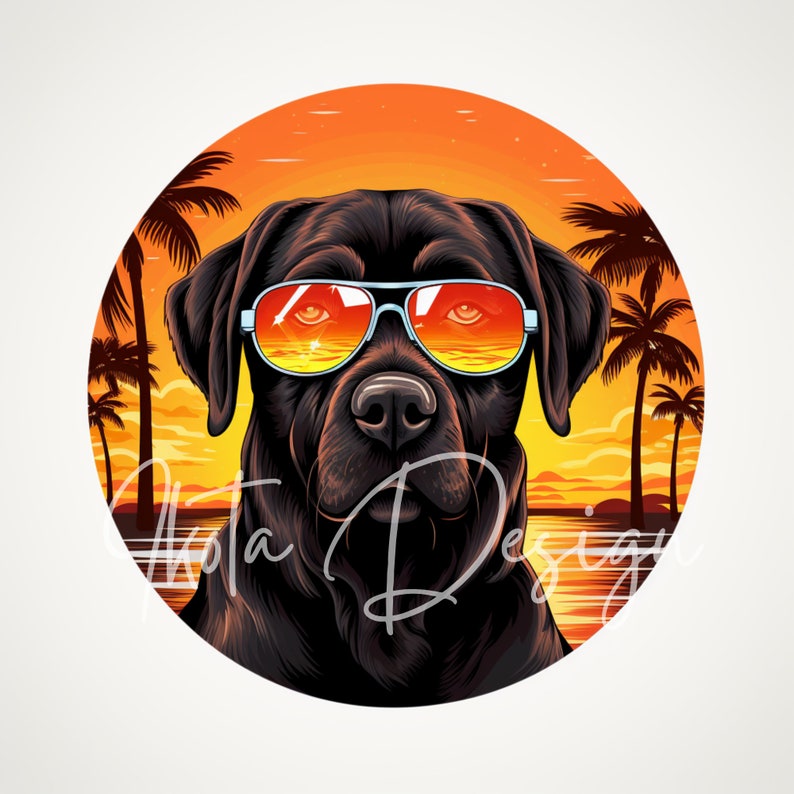 Cool Labrador Clipart JPG Bundle, Tropical Sunset Lab Dog Graphics With ...