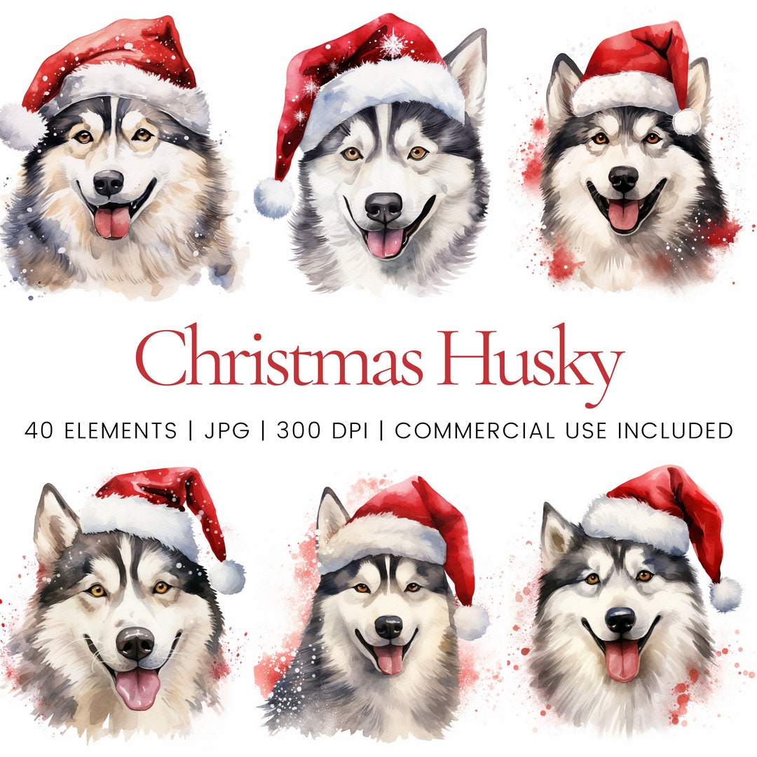 Christmas Husky Dog Clipart 40 High Quality Jpgs Digital Planner, Junk ...