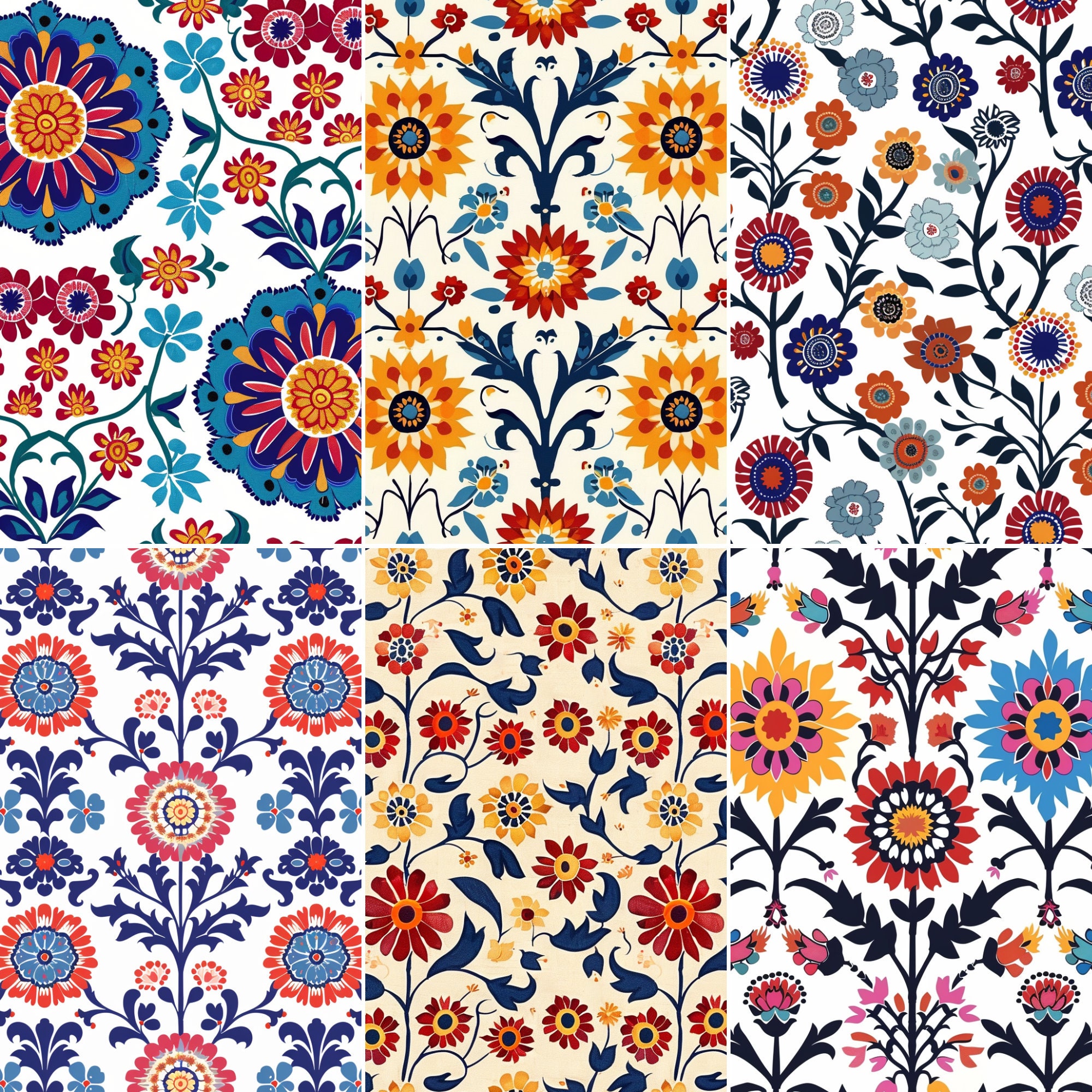 Suzani Flowers Seamless Repeat Pattern, Bohemian Embroidered Floral ...