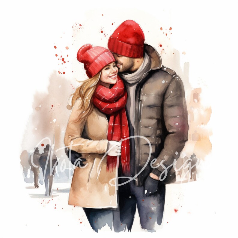 Christmas Couple Clipart, Romantic Winter Love Illustrations, Cozy ...