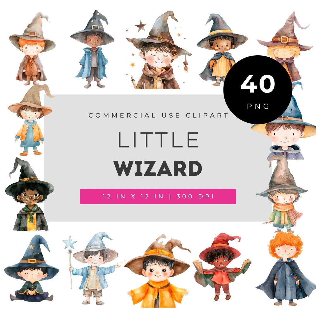 Cute Little Wizard Clipart Set, Magical Boys in Costumes Pack, Kids ...