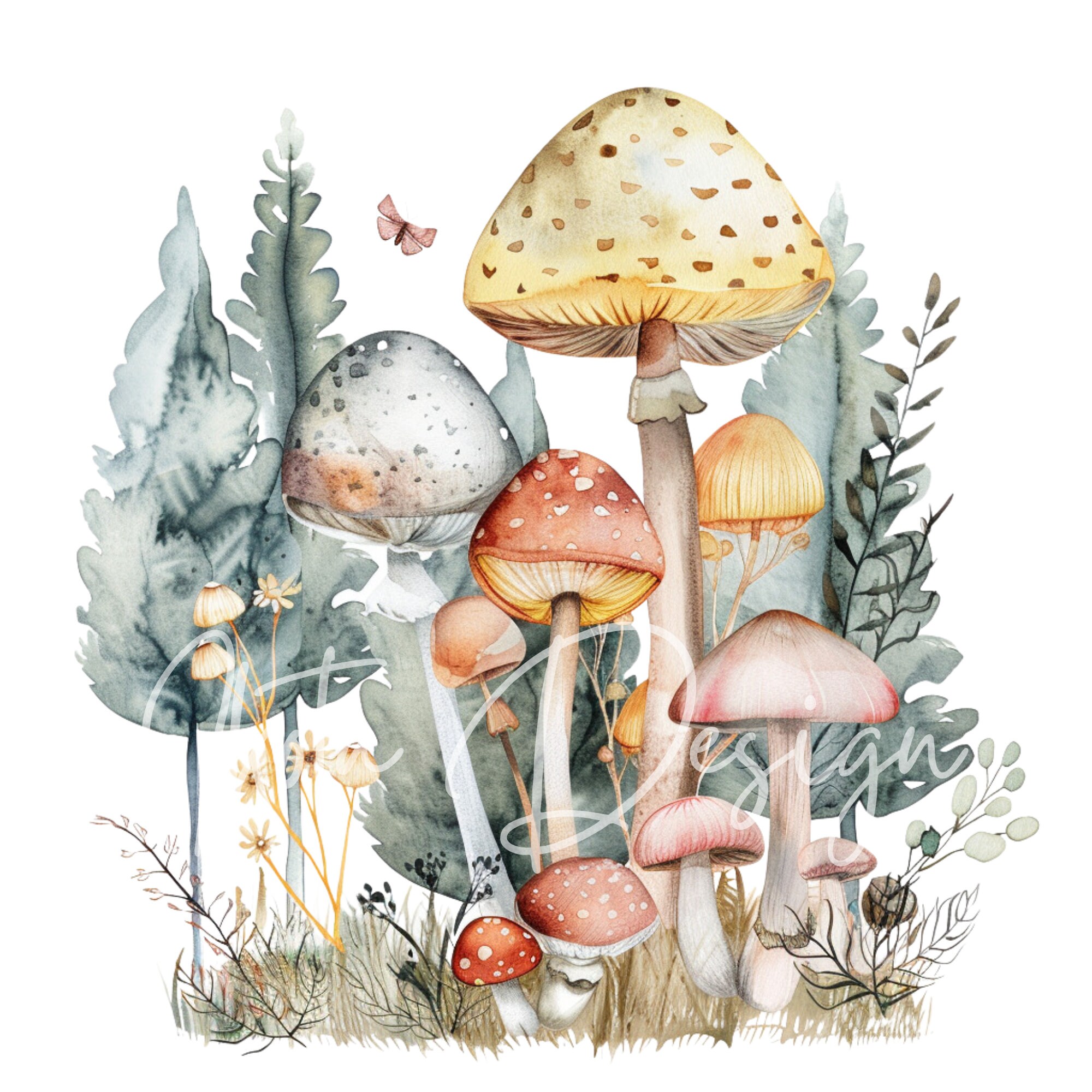 Boho Mushrooms Clipart 40 High Quality Pngs Digital Planner, Junk ...