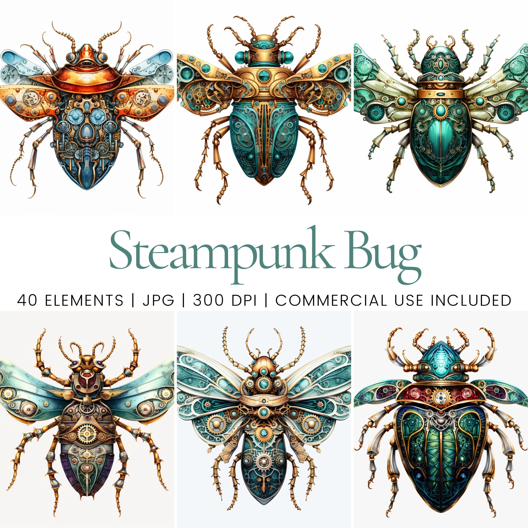 Steampunk Bug Clipart 40 High Quality JPG Digital Planner - Etsy