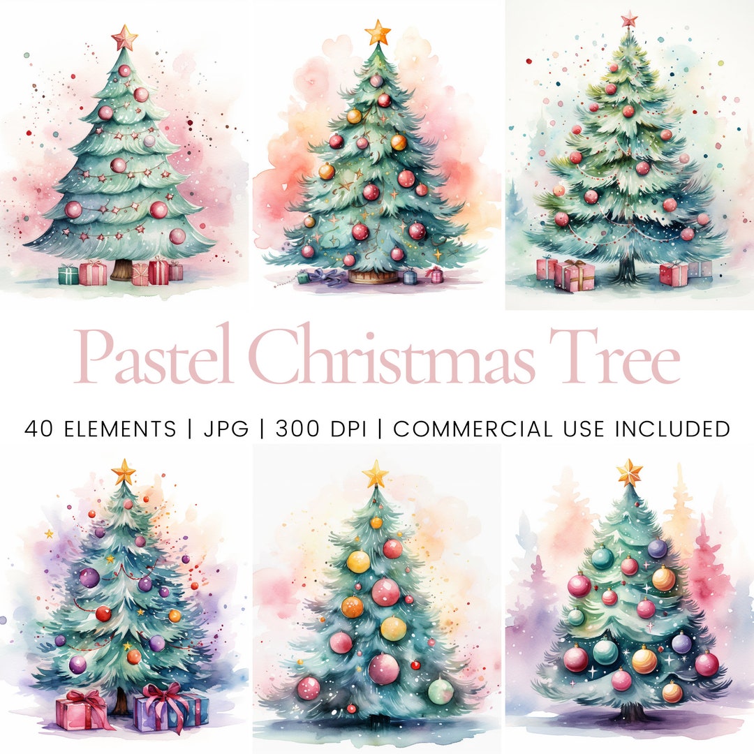 Pastel Colors Christmas Tree Clipart 40 High Quality Jpgs Digital ...