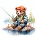 Cute Bear Fishing Clipart Collection, Watercolor Teddy Bears by the ...