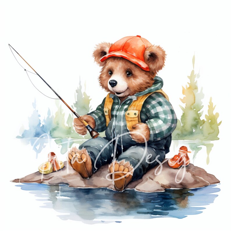 Cute Bear Fishing Clipart - 40 High Quality JPG - Digital Planner, Junk ...