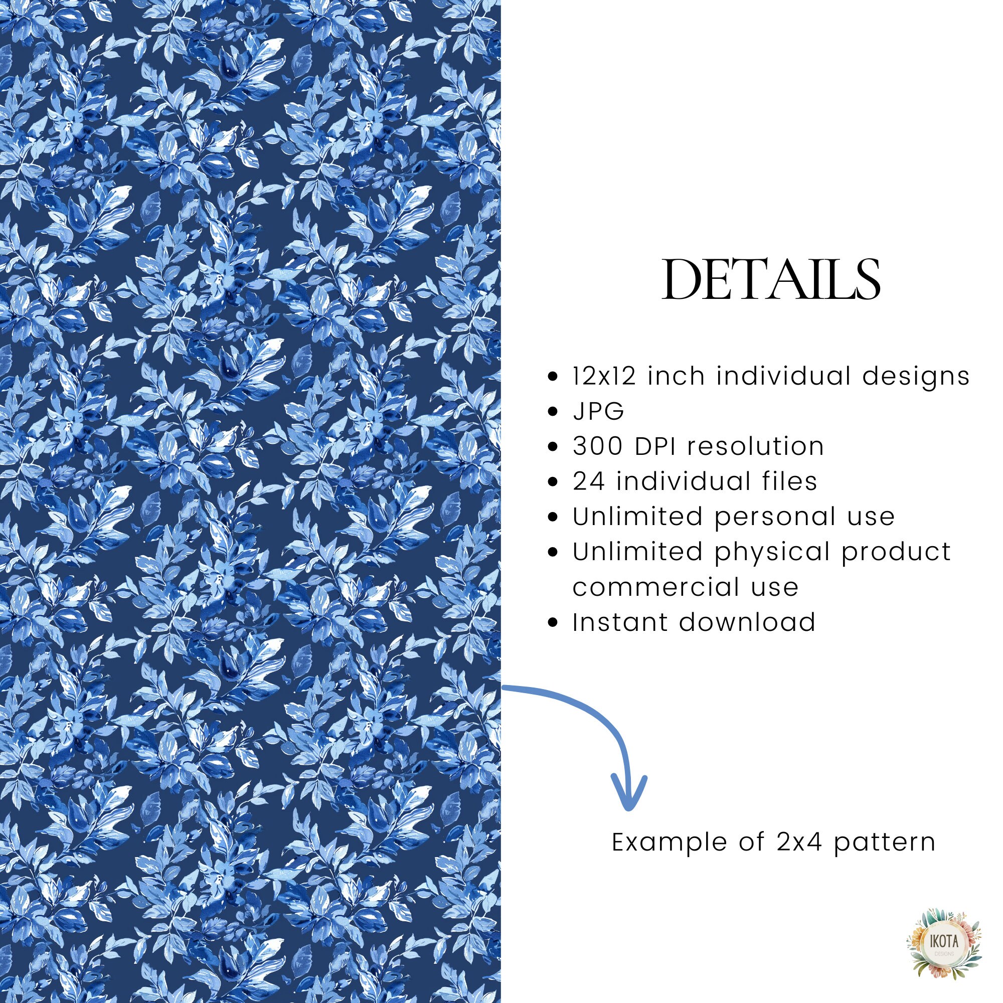 Blue Wreath Seamless Repeat Pattern, Digital Papers, Background ...