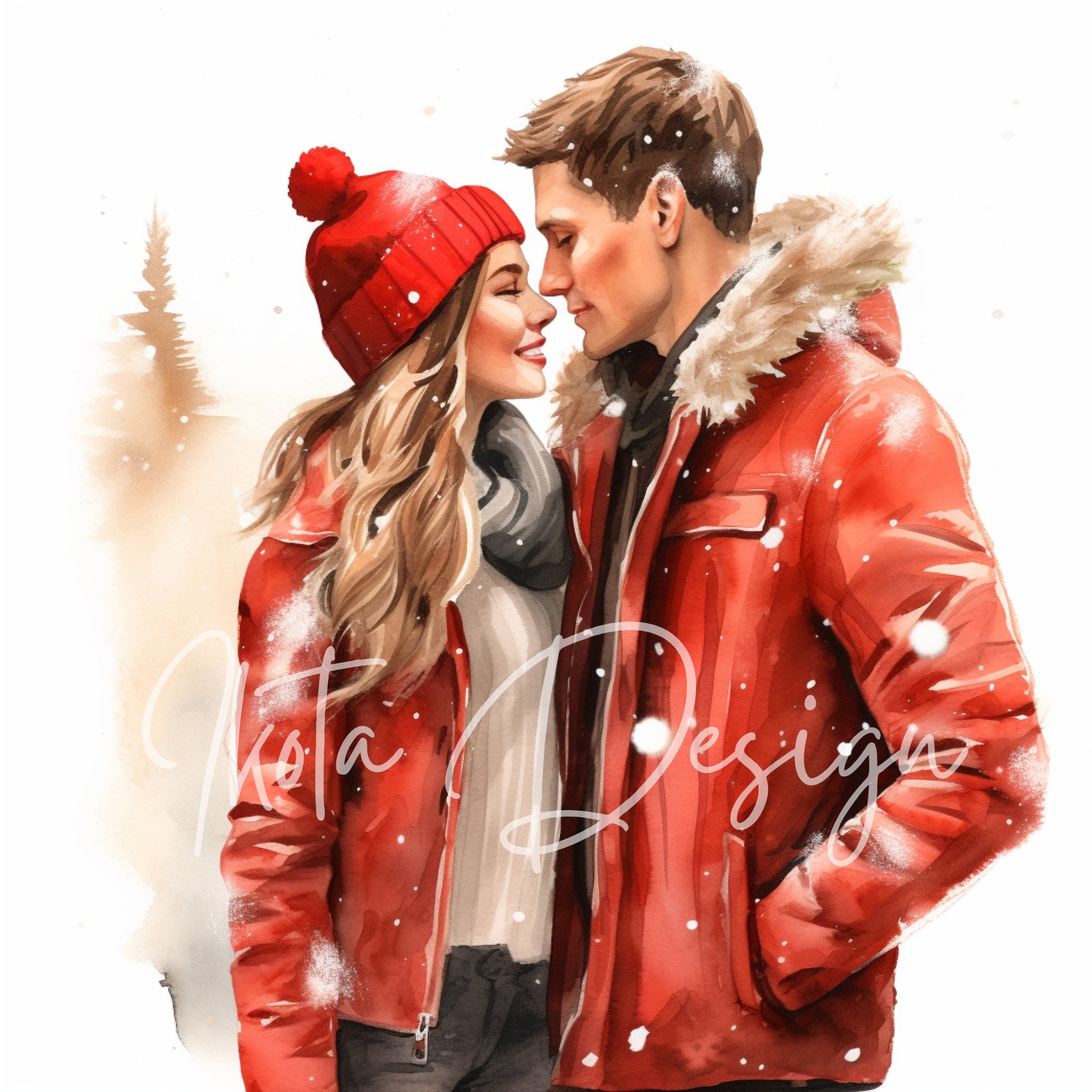 Christmas Couple Clipart, Romantic Winter Love Illustrations, Cozy ...