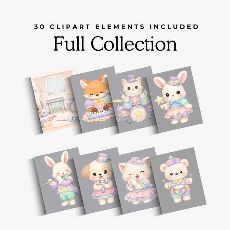 Cute Animal Music Clipart Pastel Watercolor, Forest Animals Playing ...