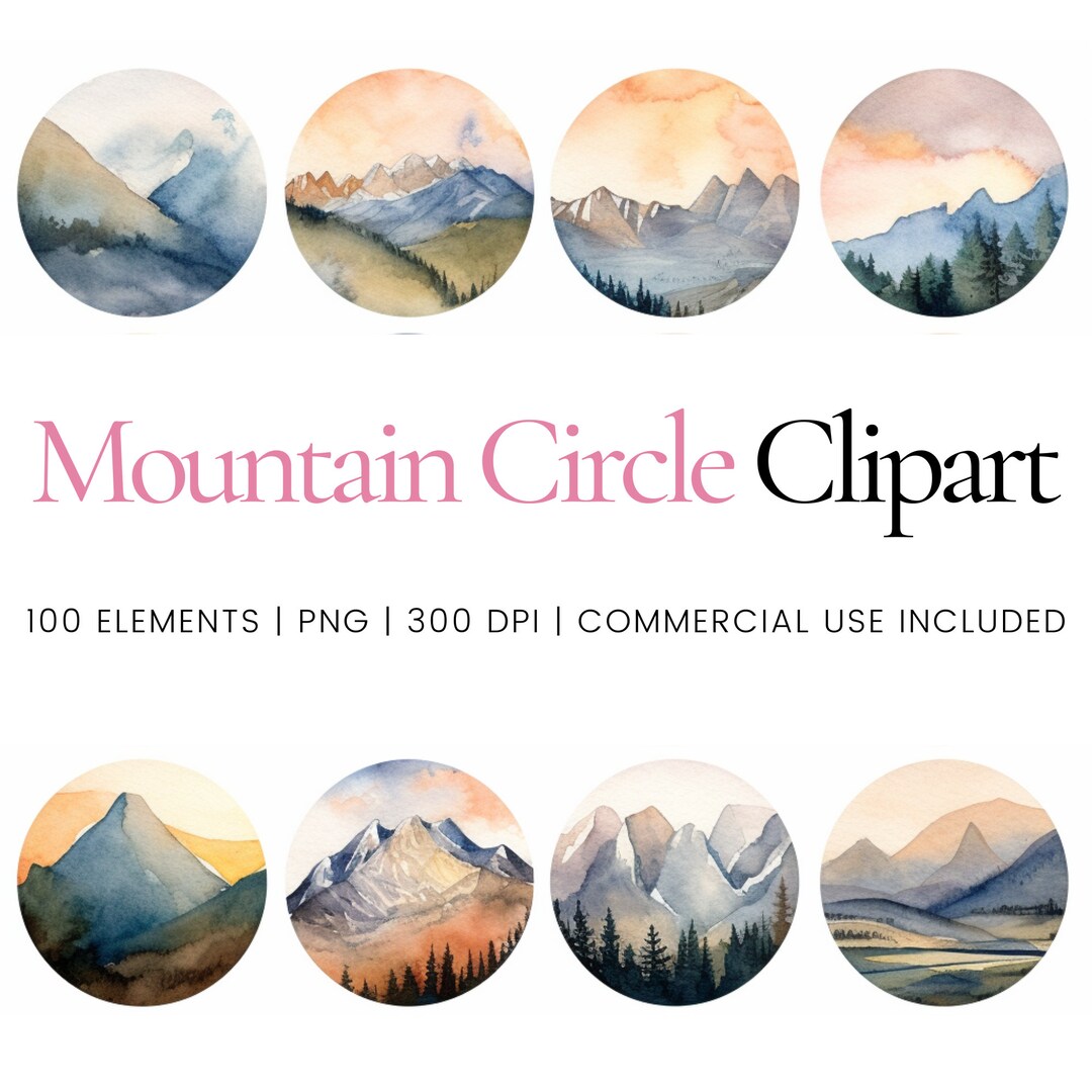 Mountain Range Circle Clipart - 40 High Quality Pngs - Digital Planner ...