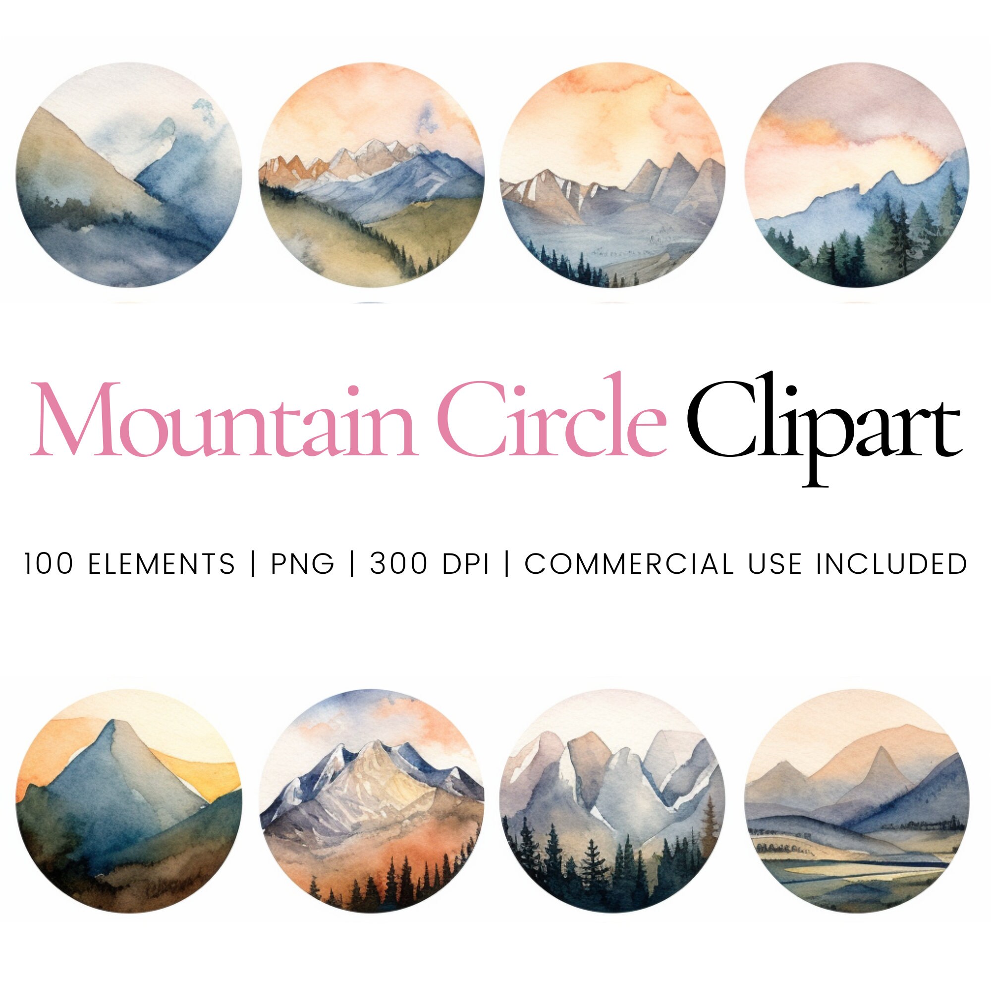 Mountain Range Circle Clipart 40 High Quality Pngs Digital - Etsy