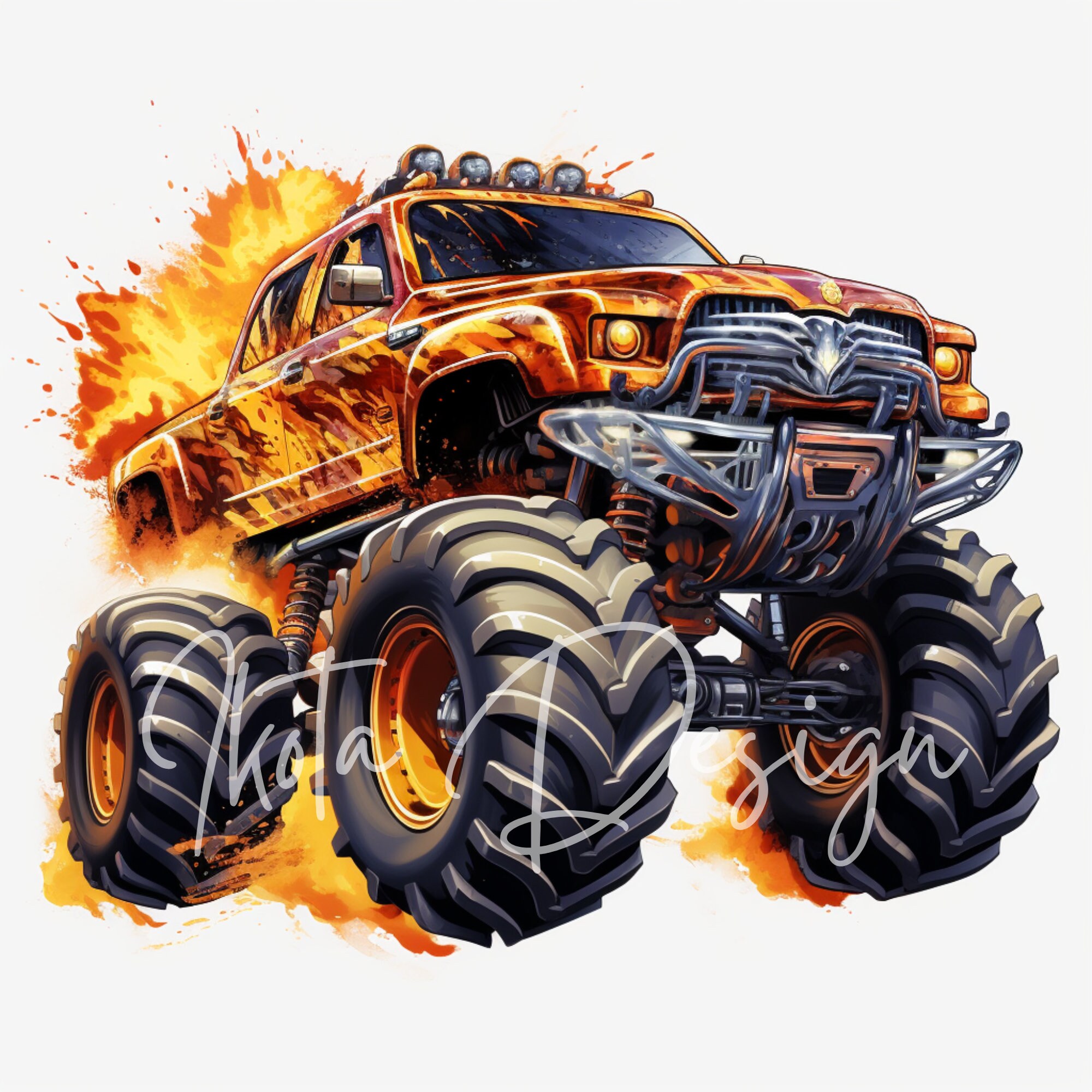 Monster Truck on Flames Clipart 40 High Quality Jpgs Digital Planner ...