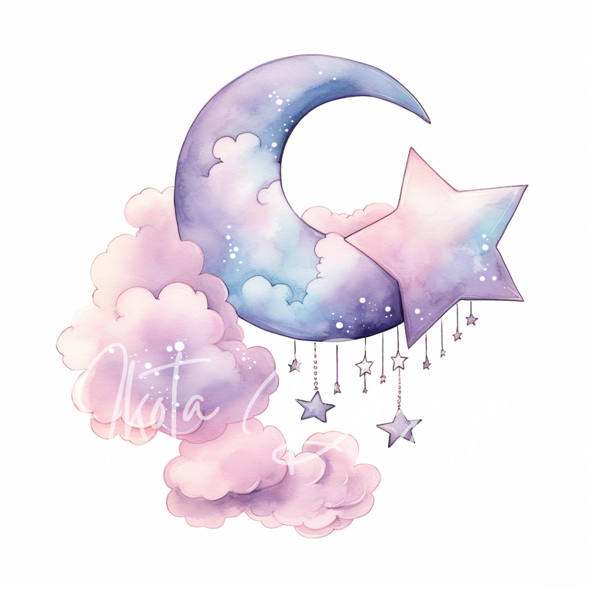 Moon & Stars Clipart 40 High Quality JPG Digital Planner, Junk ...