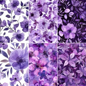 Purple Floral Digital Paper, Seamless Repeat Pattern, Background ...