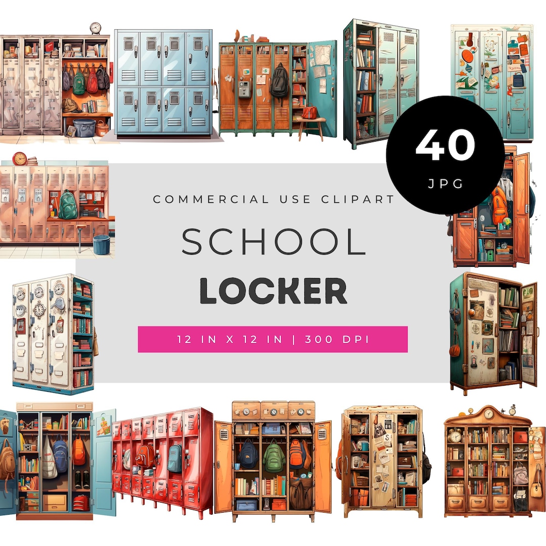 School Locker Clipart Bundle, Vintage School Lockers Illustrations ...