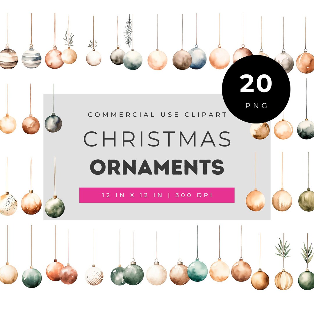 Christmas Ornaments Clipart Bundle, Elegant Minimalist Watercolor ...