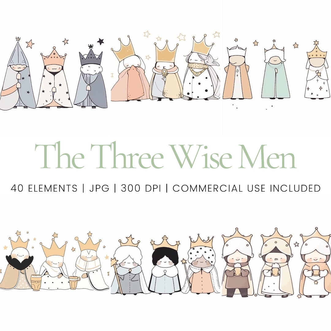 Three Wise Men Clipart 40 High Quality Jpgs Digital Planner, Junk Journaling, Simple Lines, Wall ...