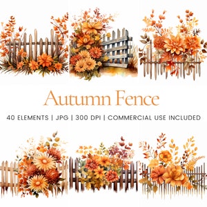 Autumn Fence Fall Decor Clipart - 40 High Quality Jpgs - Digital ...