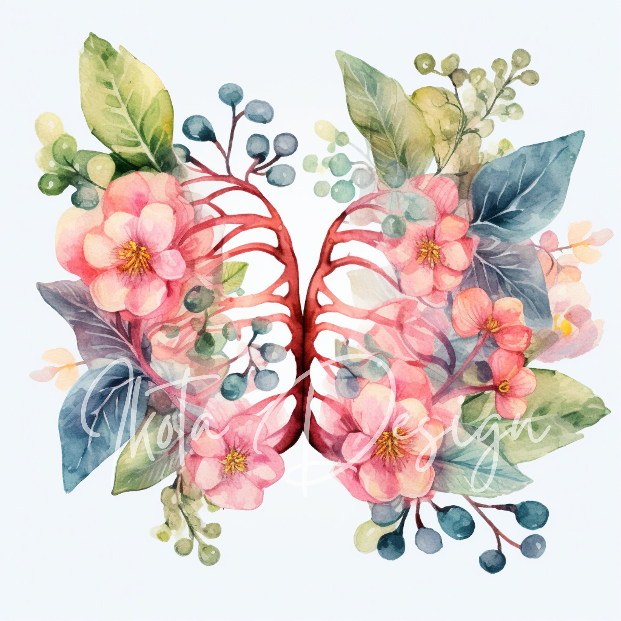 Floral Lungs Clipart Set, Botanical Anatomy PNG Illustrations With ...