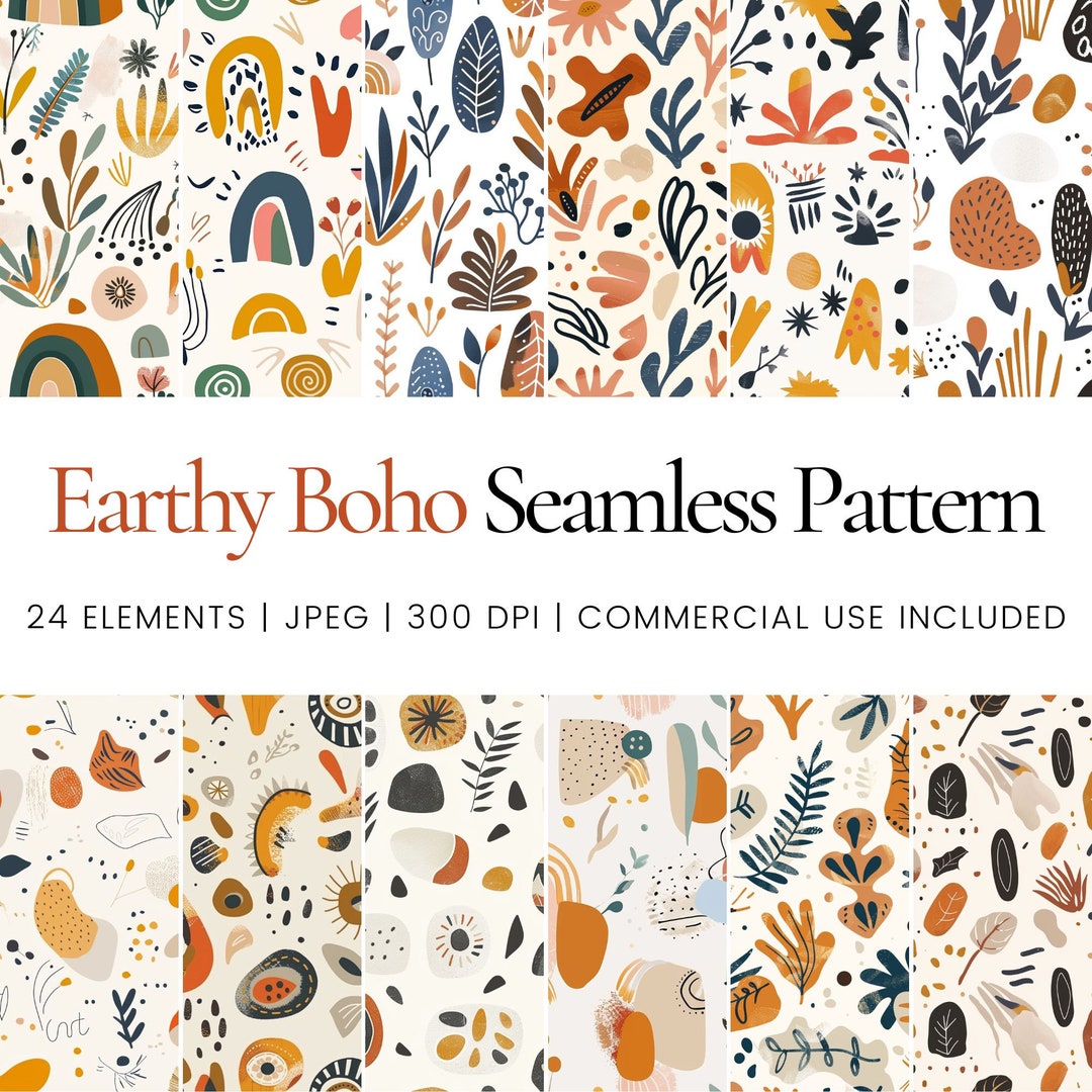 Earthy Boho Digital Papers, Seamless Repeat Pattern, Background ...