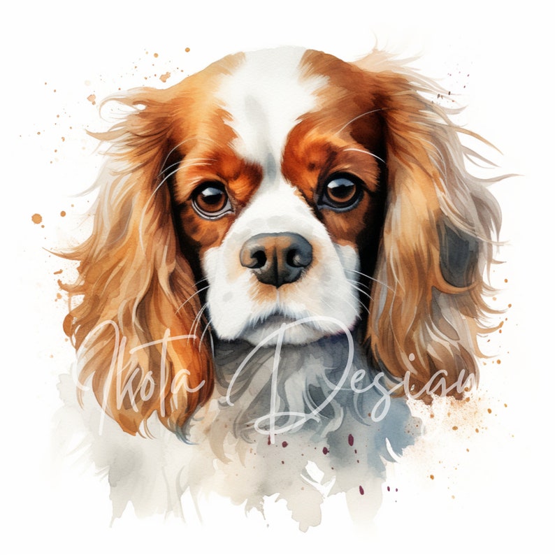 Watercolor Cavalier King Charles Spaniel Clipart Set, Realistic Dog ...