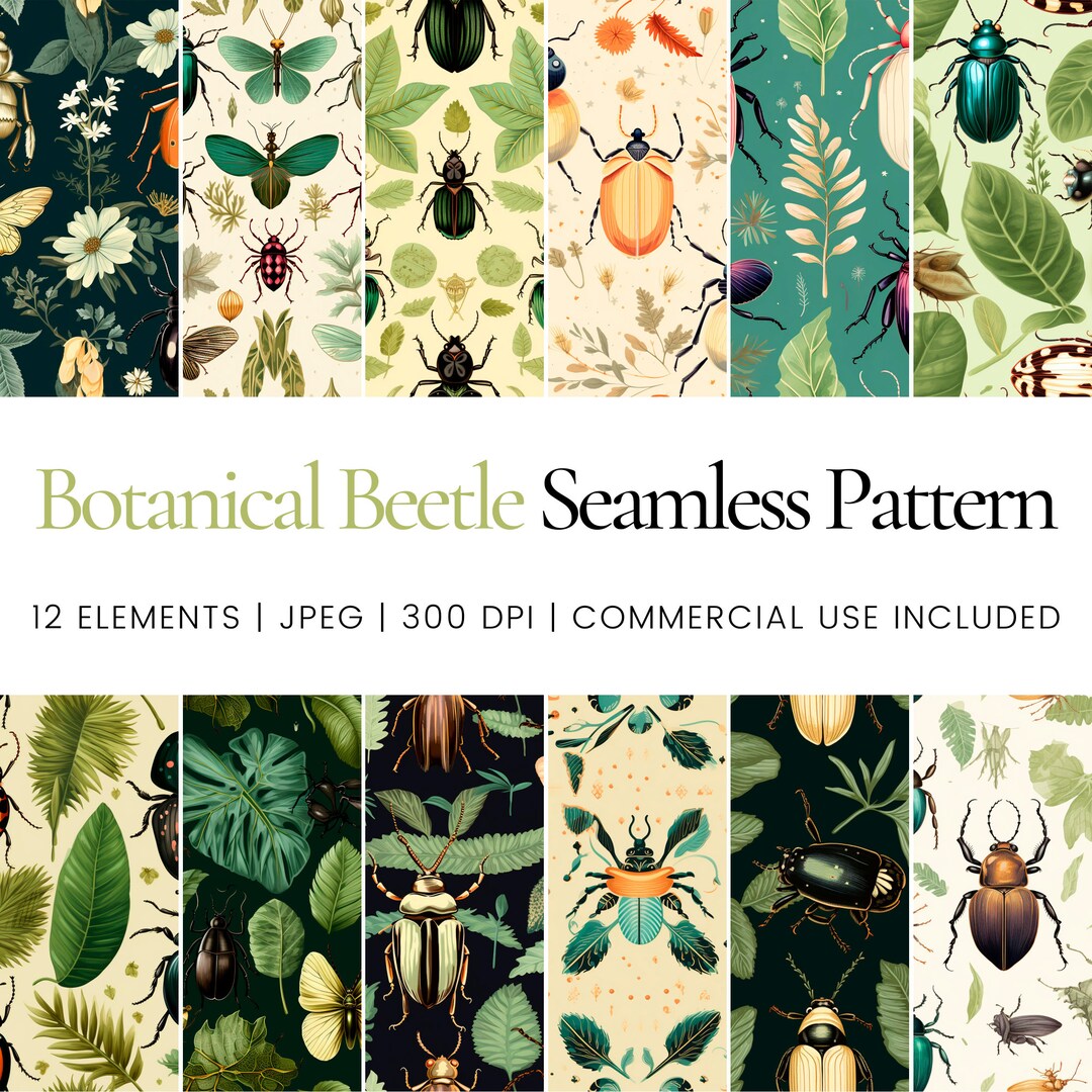 Botanical Beetle Seamless Repeat Pattern, Botanical Beetle Digital ...