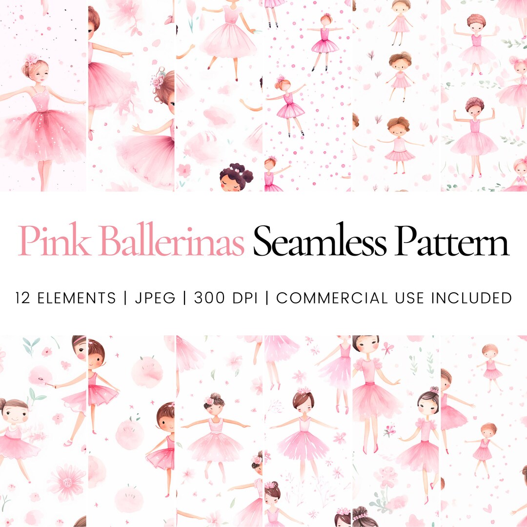 Cute Pink Ballerina Digital Papers, Ballerinas Seamless Repeat Pattern ...