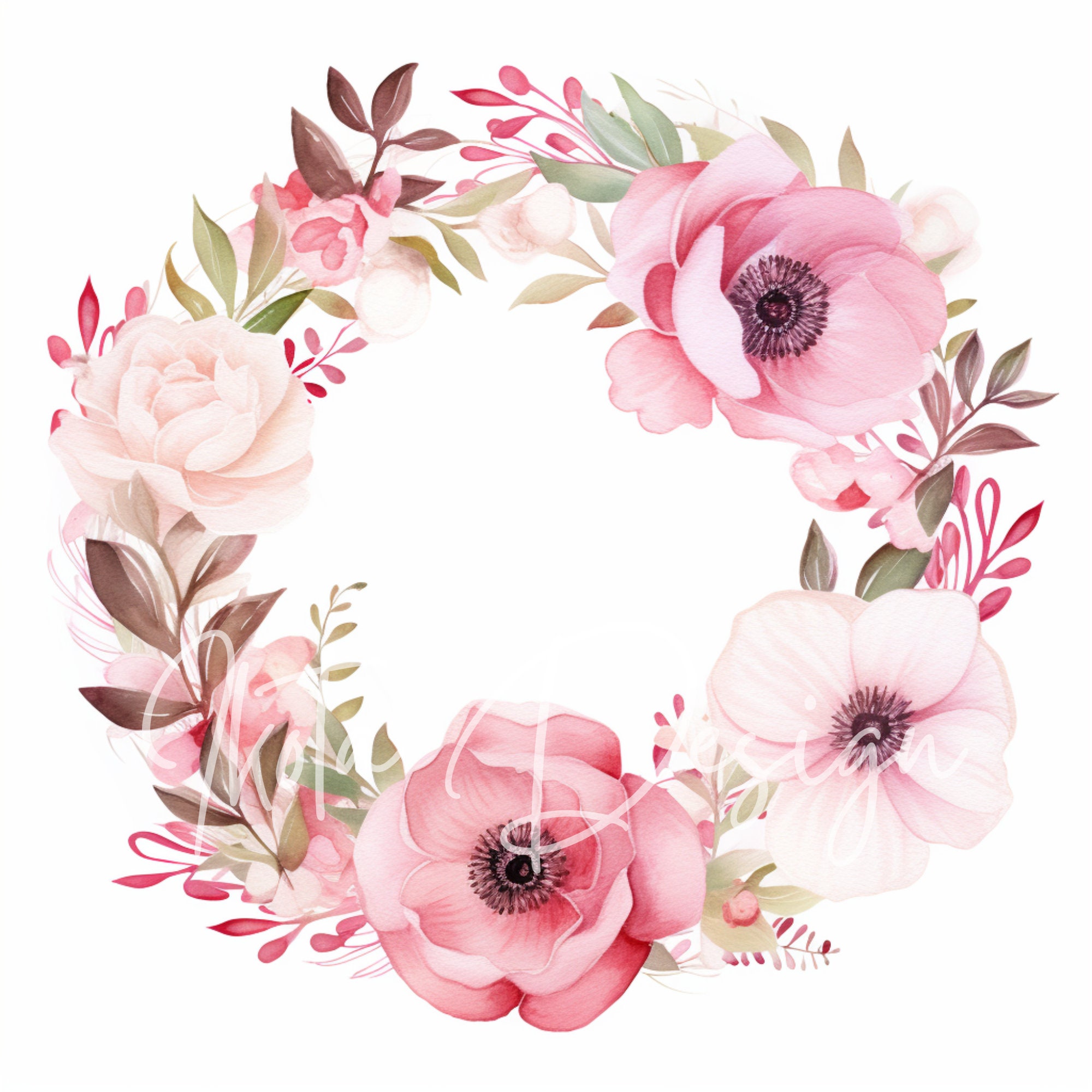 Pink Flower Wreath Clipart 40 High Quality Jpgs Digital Planner, Junk ...
