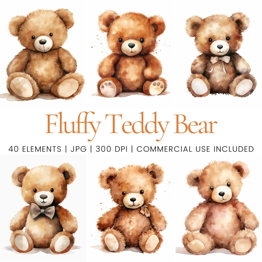 Teddy Bear Clipart 40 High Quality Jpgs Digital Planner, Junk Journaling, Watercolor, Wall Art ...