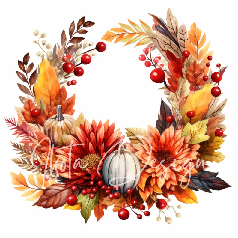 Thanksgiving Wreath Clipart - 40 High Quality Jpgs - Digital Planner ...