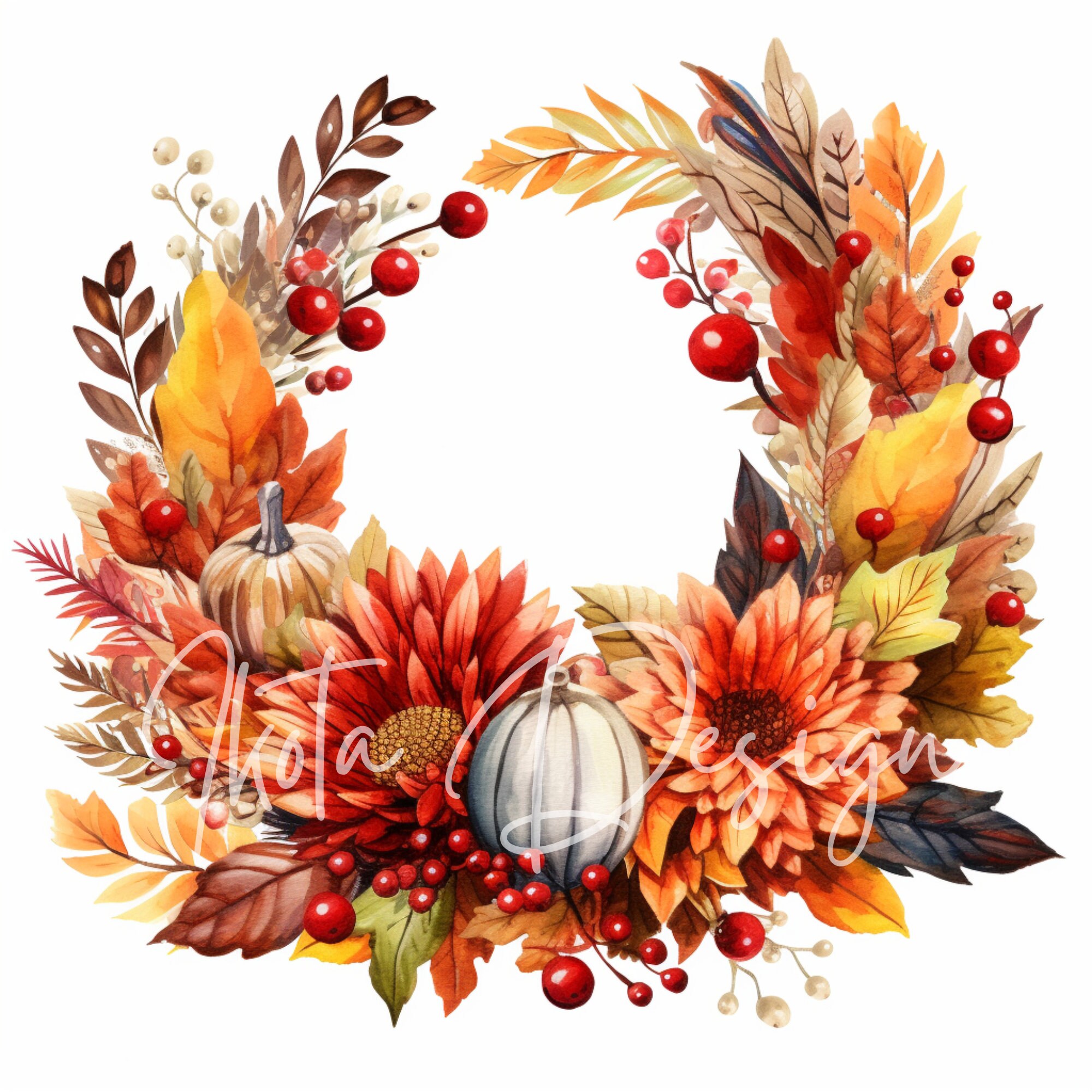 Thanksgiving Wreath Clipart 40 High Quality Jpgs Digital Planner, Junk ...