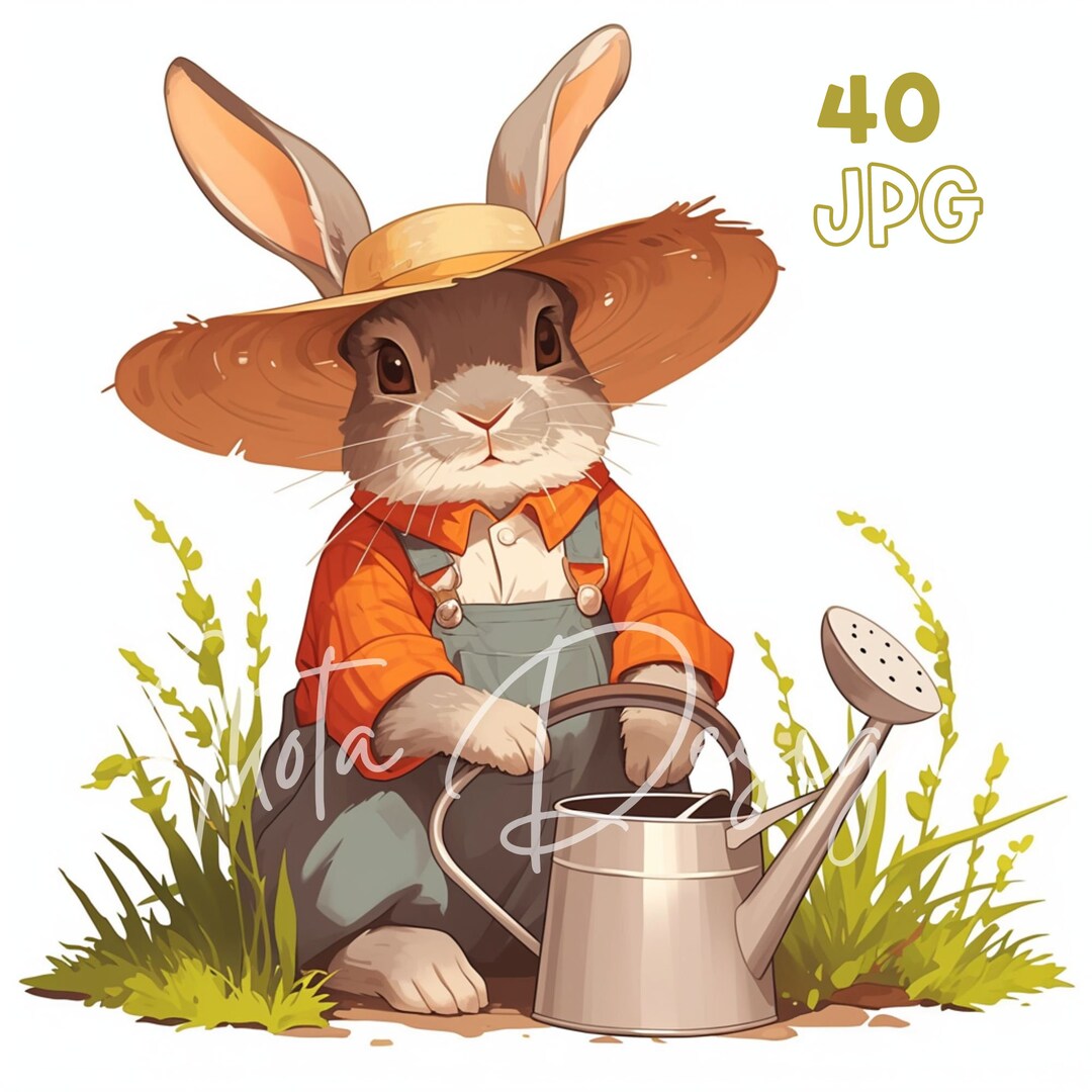 Rabbit & Watering Can Clipart - 40 High Quality Jpgs - Digital Planner ...