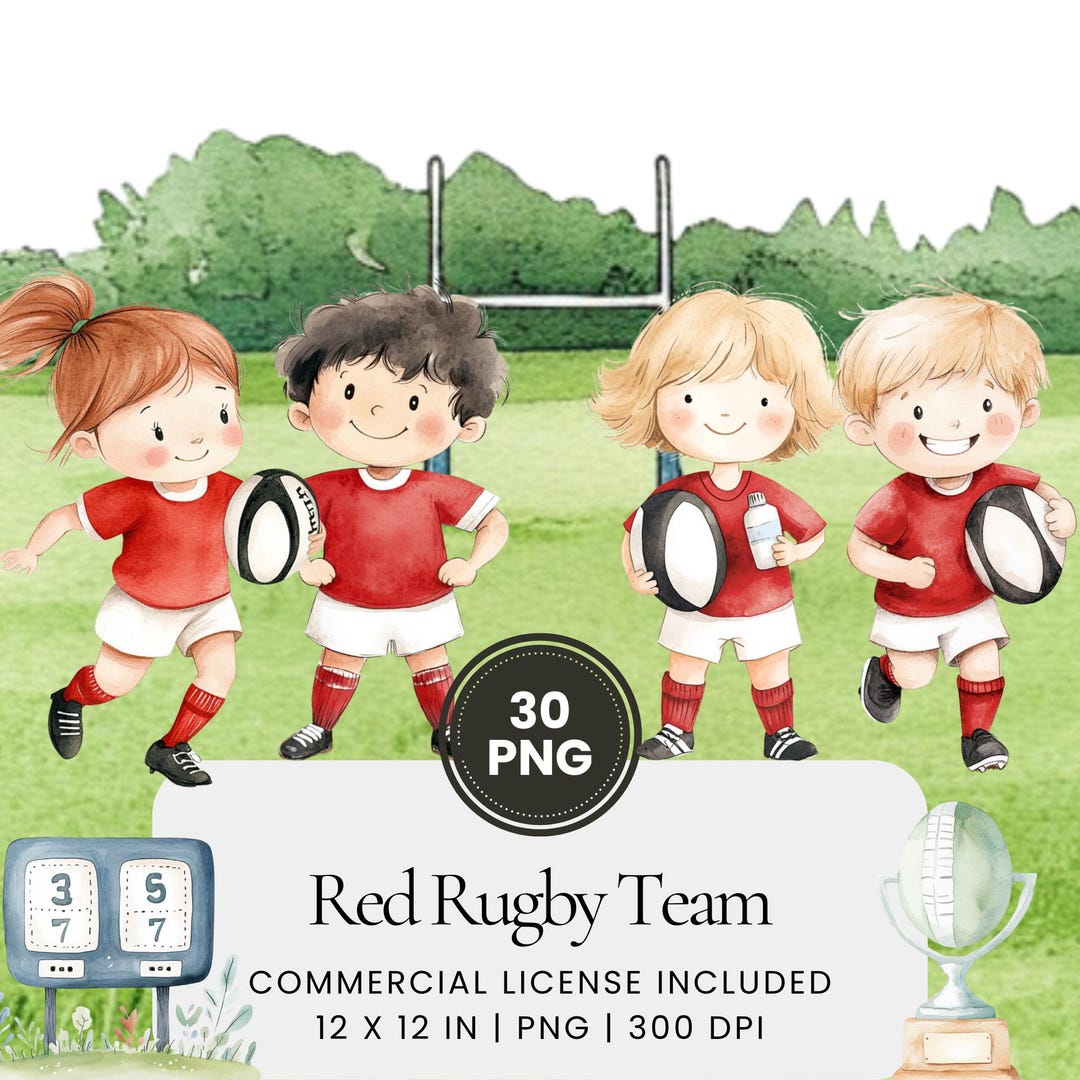 Red Rugby Team Clipart - 30 PNG - Digital Planner, Junk Journaling ...