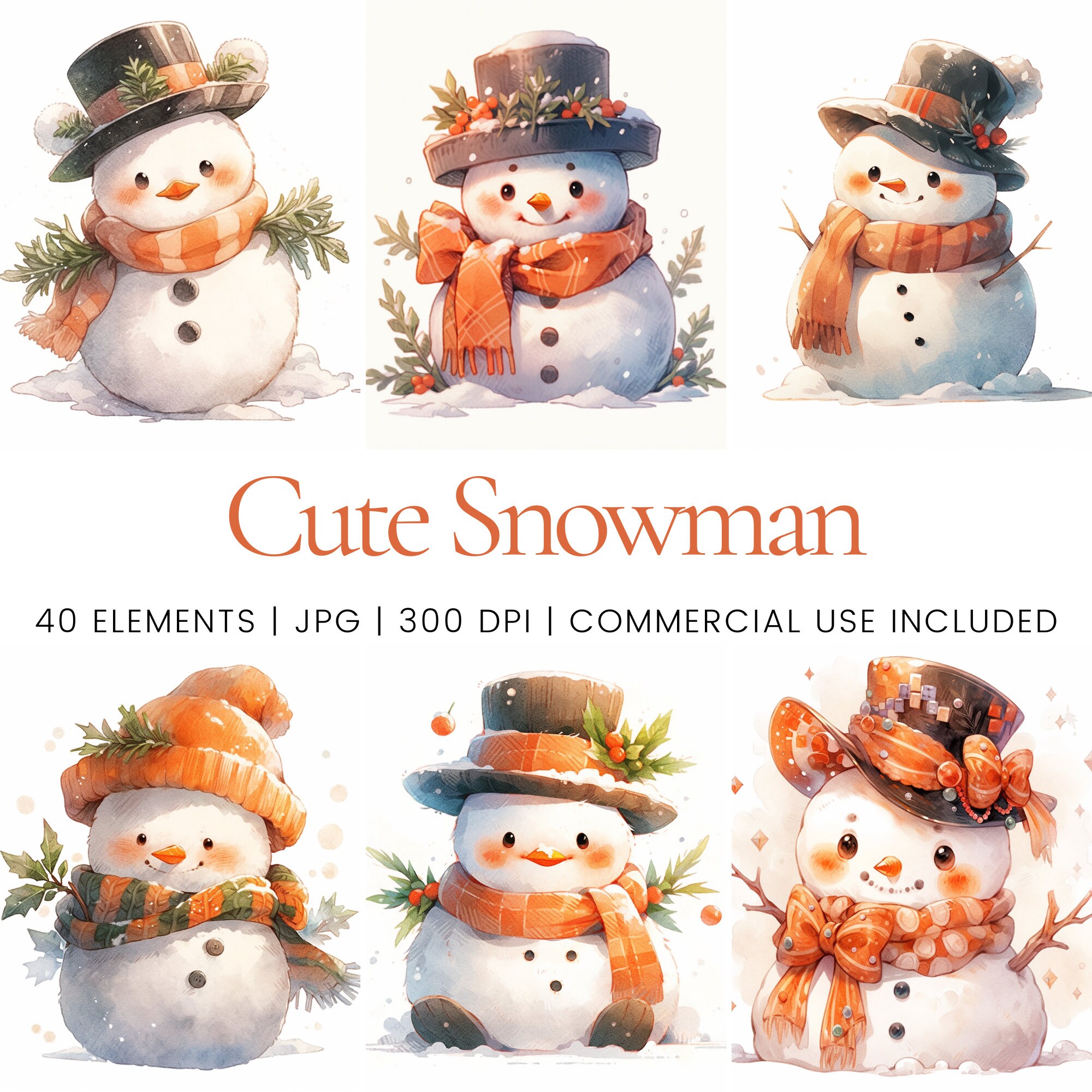 Cute Snowman Clipart 40 High Quality Jpgs Digital Planner - Etsy