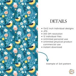 Birds and Flowers 12 X 12 Digital Seamless Paper Pack, Scrapbook, Junk ...