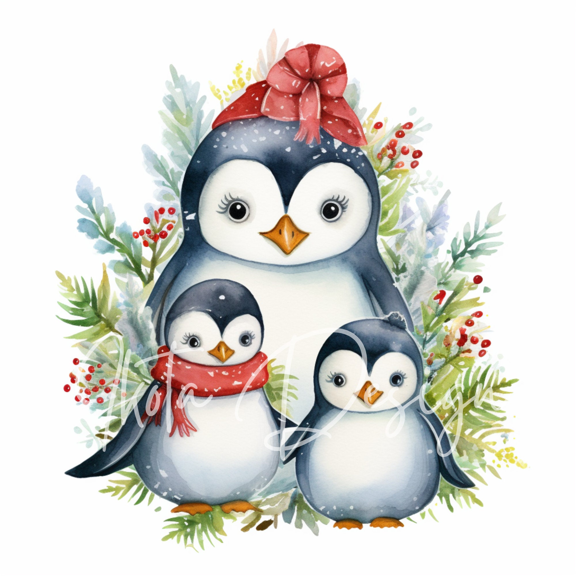Christmas Penguin Family Clipart 40 High Quality Jpgs Digital Planner ...