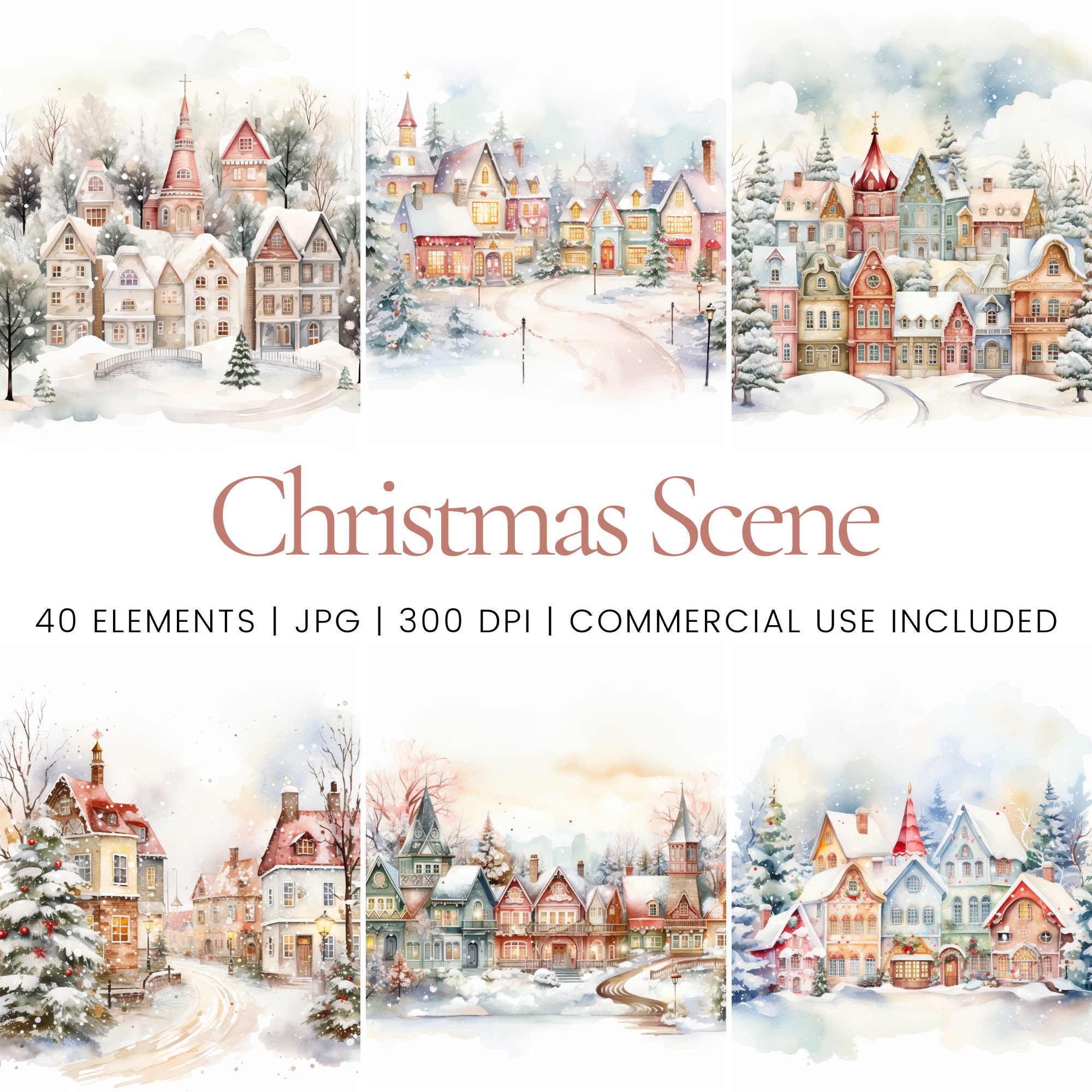 Christmas Scene Clipart 40 High Quality JPG Digital Planner, Junk ...