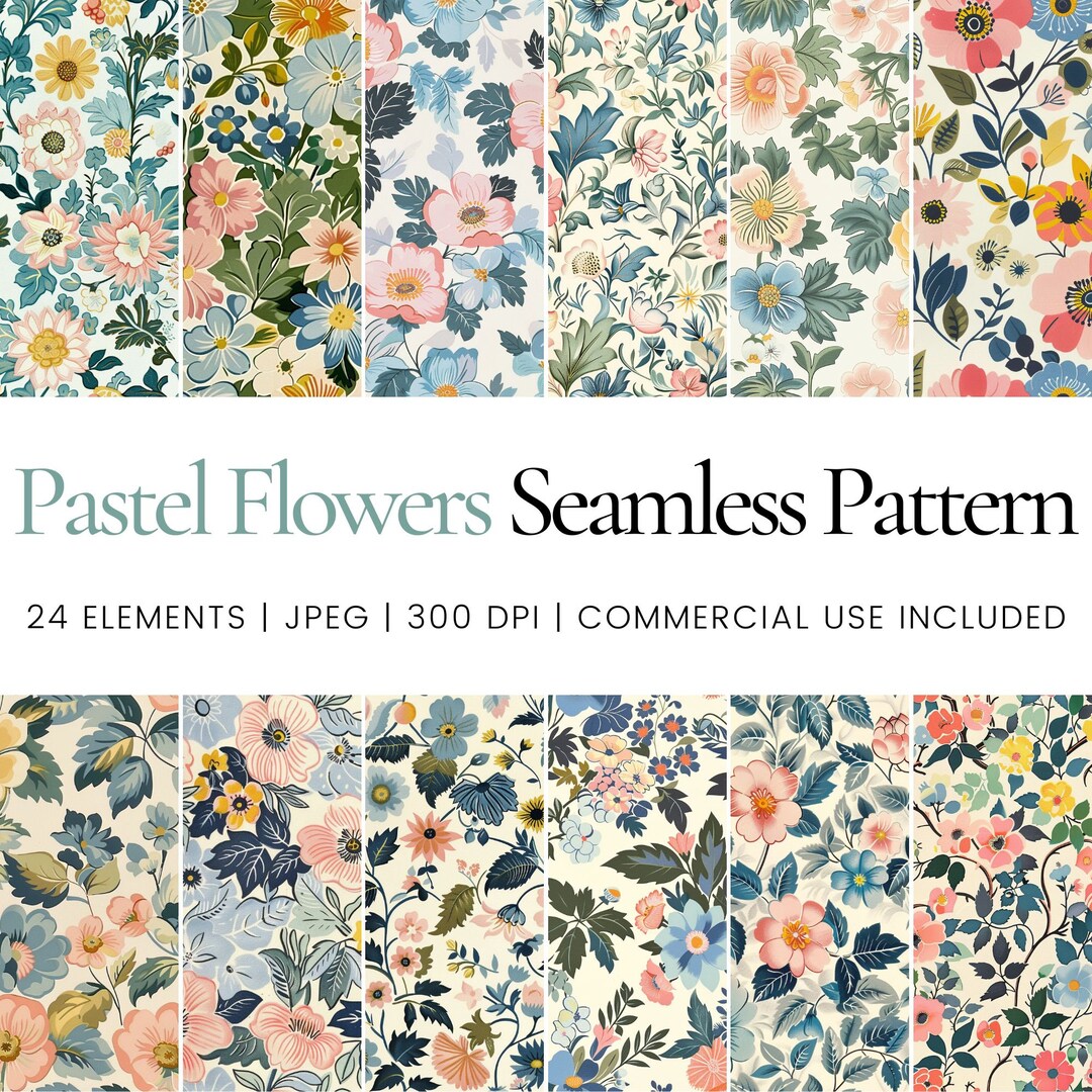 Pastel Flowers Digital Papers, Seamless Repeat Pattern, Tumbler Wrap ...