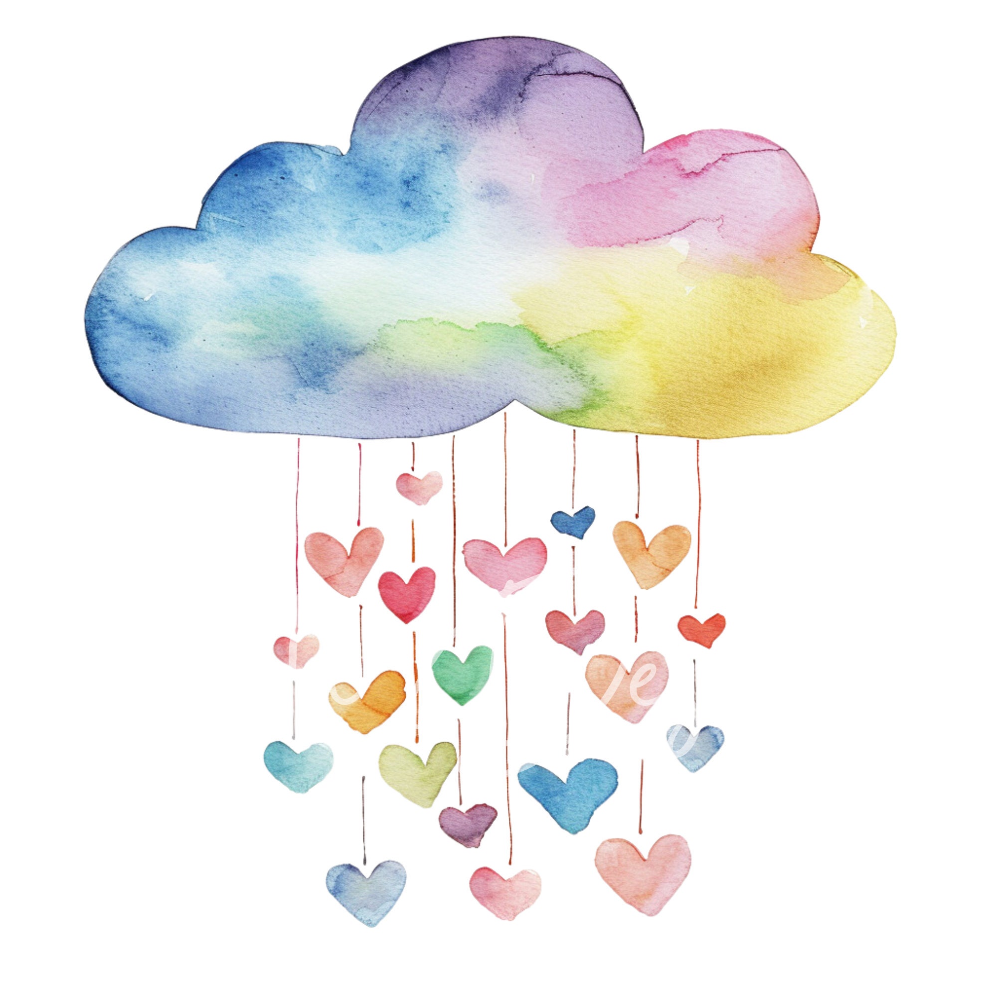 Watercolor Cloud and Hearts Clipart, Pastel Rainbow Heart Rain ...