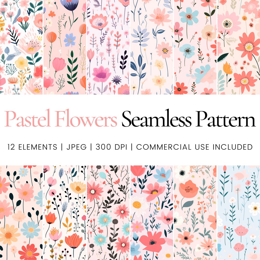 Pastel Flowers Digital Papers, Pastel Flowers Seamless Repeat Pattern ...