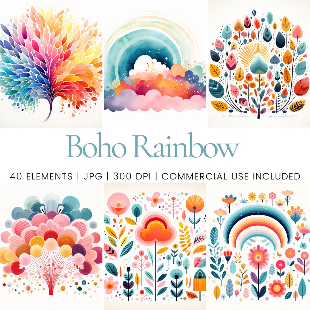 Boho Rainbow Clipart 40 High Quality Jpgs Digital Planner, Junk ...