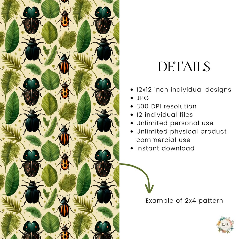 Botanical Beetle Seamless Repeat Pattern, Botanical Beetle Digital ...