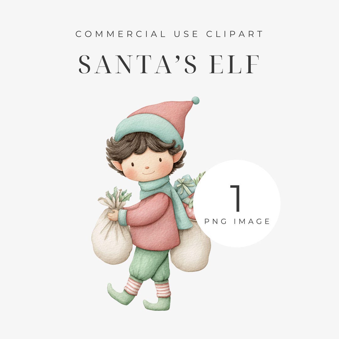Santa’s Elf Watercolor Clipart for Christmas Crafts, Cute Holiday Elf ...