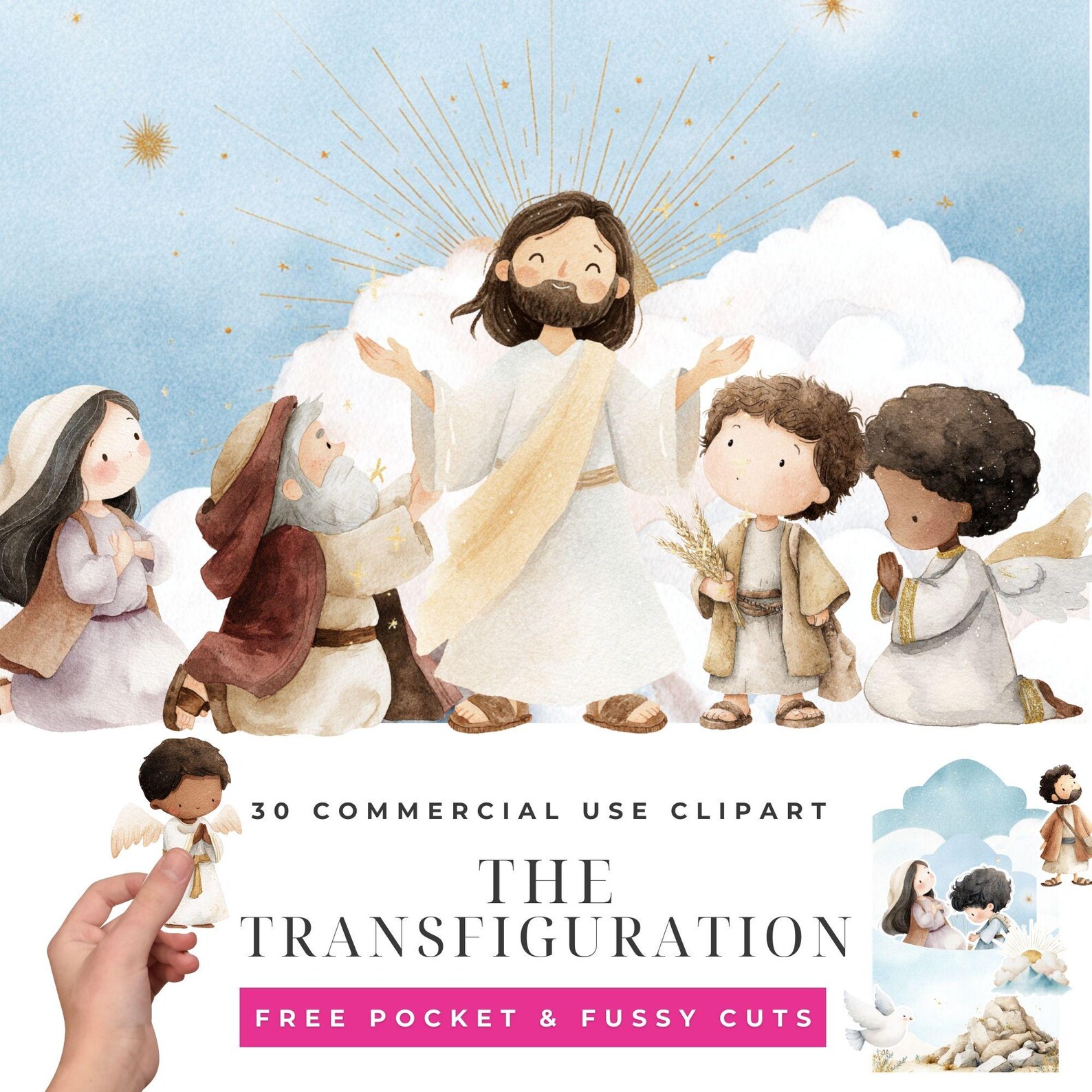 Transfiguration Bible Story Clipart Bundle, Jesus on the Mountain ...