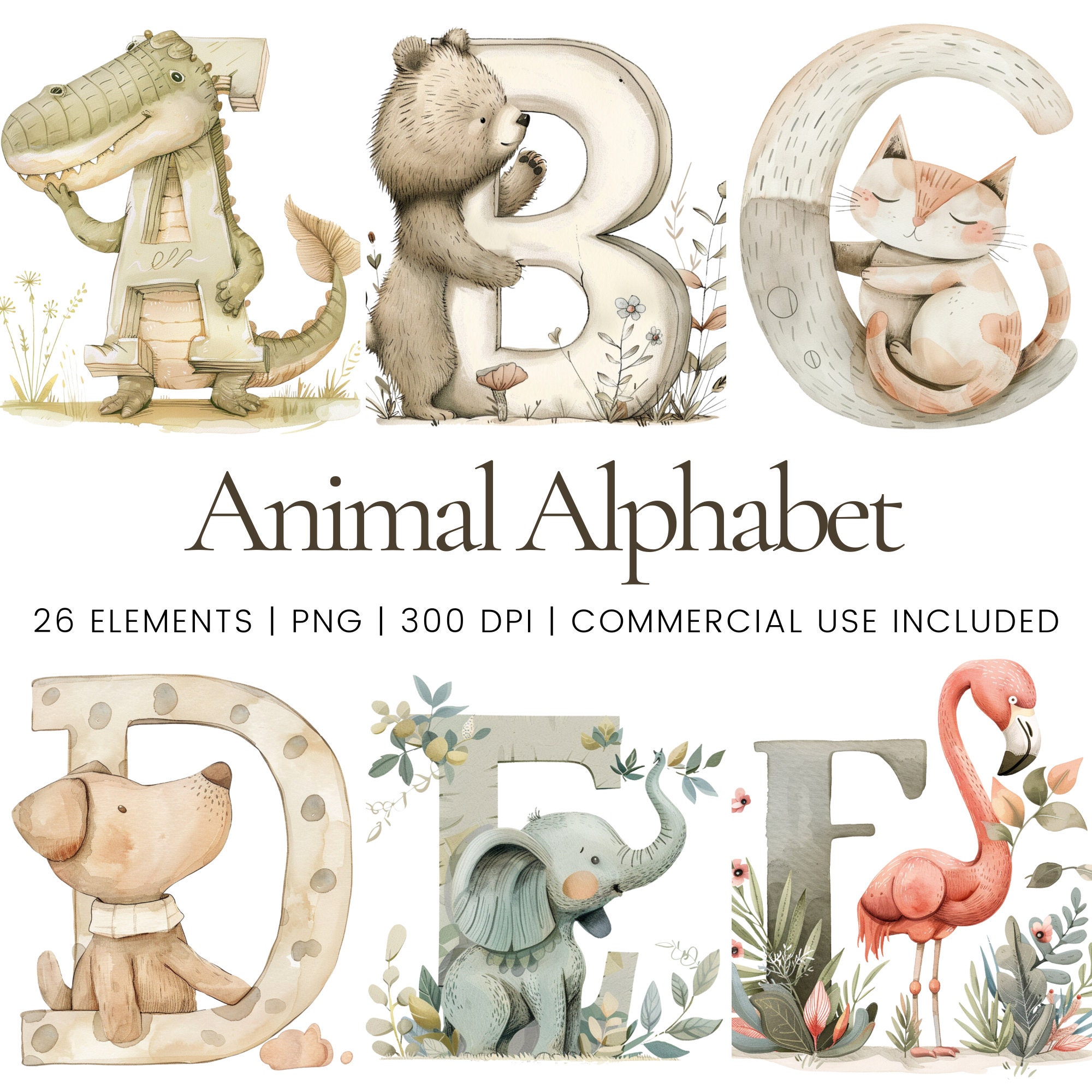 Animal Alphabet Clipart 26 High Quality Pngs Digital Planner, Junk ...