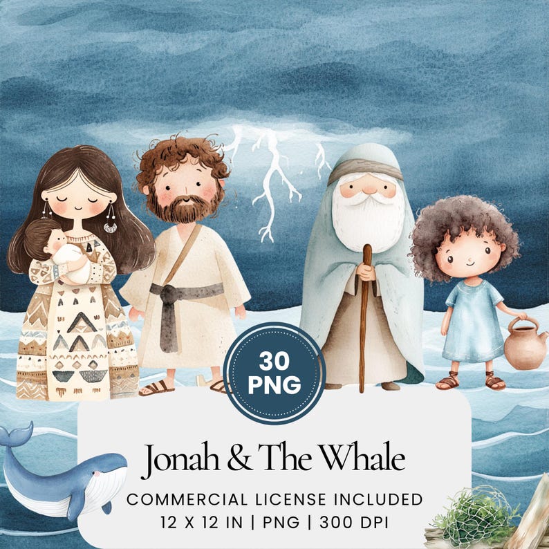 Jonah and the Whale Bible Clipart Bundle, Christian Set for Sunday ...