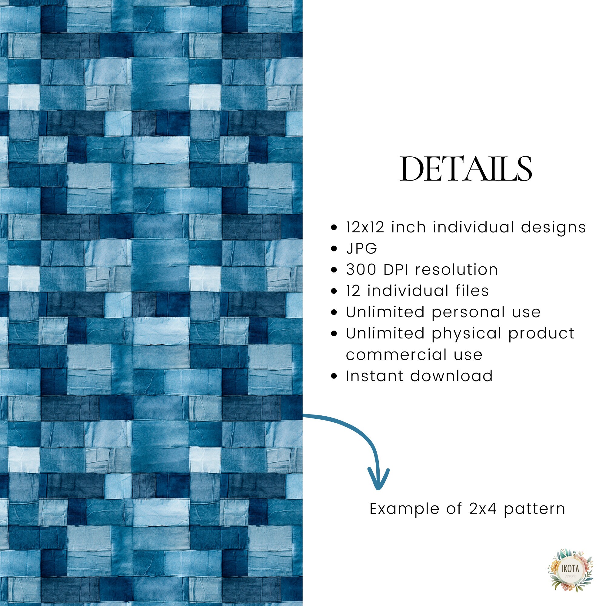 Denim Patchwork Digital Paper, Denim Seamless Repeat Pattern, Tumbler ...